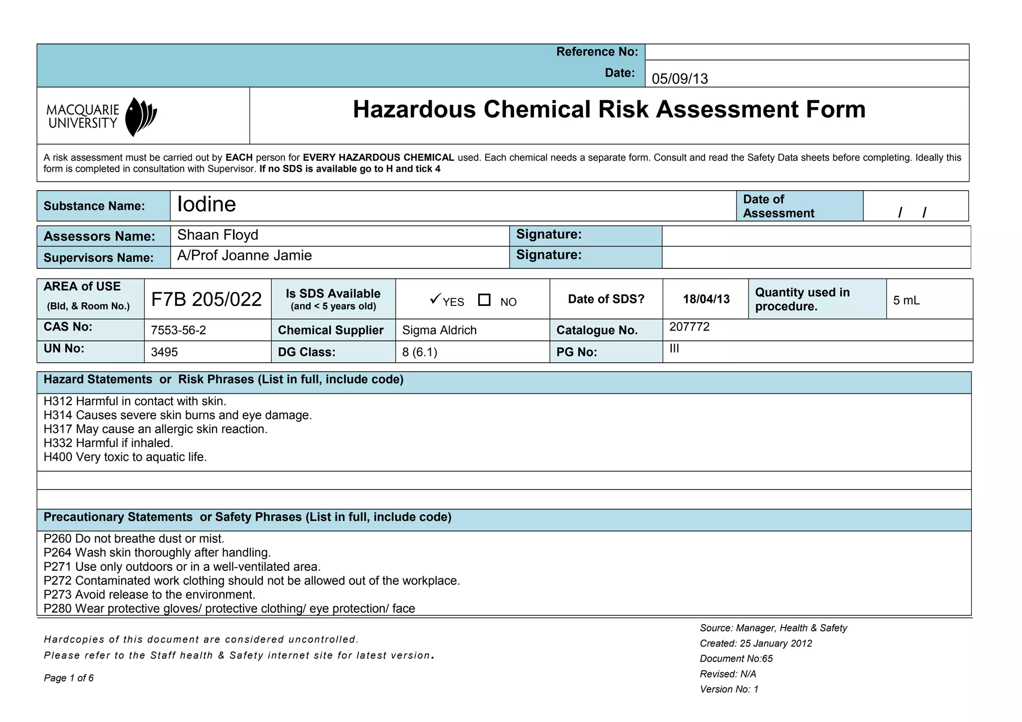 MSDS Iodine | DOC