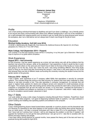 Cameron Hoy CV2 | DOC