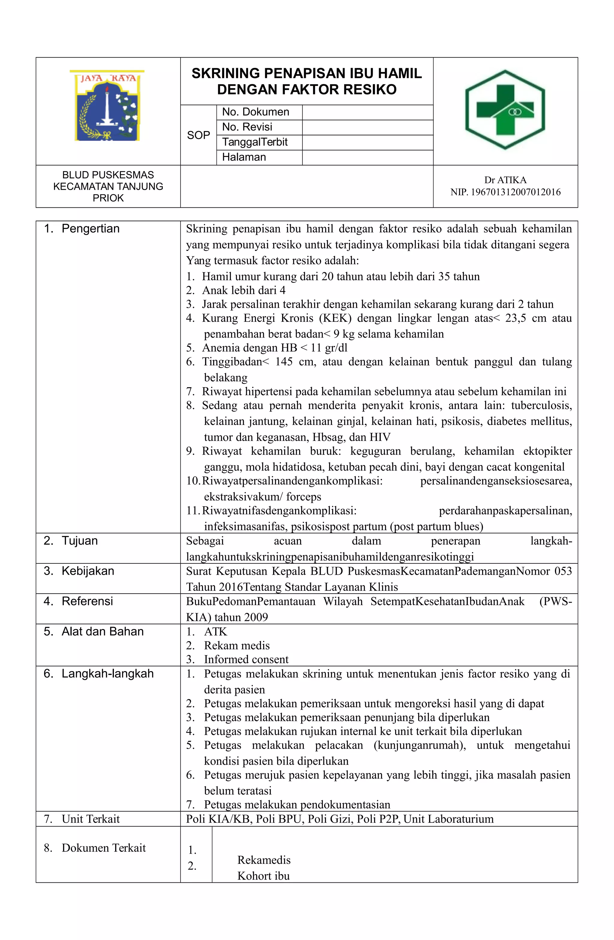343125727 sop-skrining-penapisan-ibu-hamil-dengan-faktor-resiko | PDF