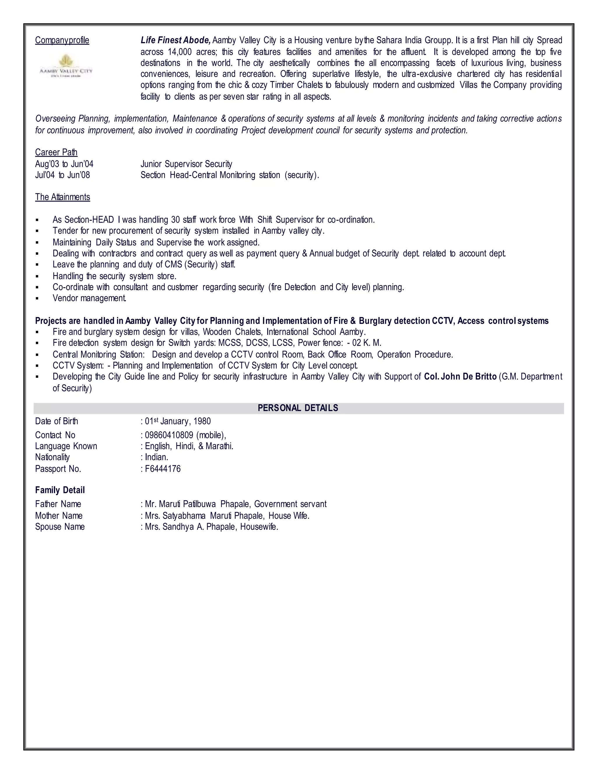 Resume -Ashok M. Phapale | DOCX