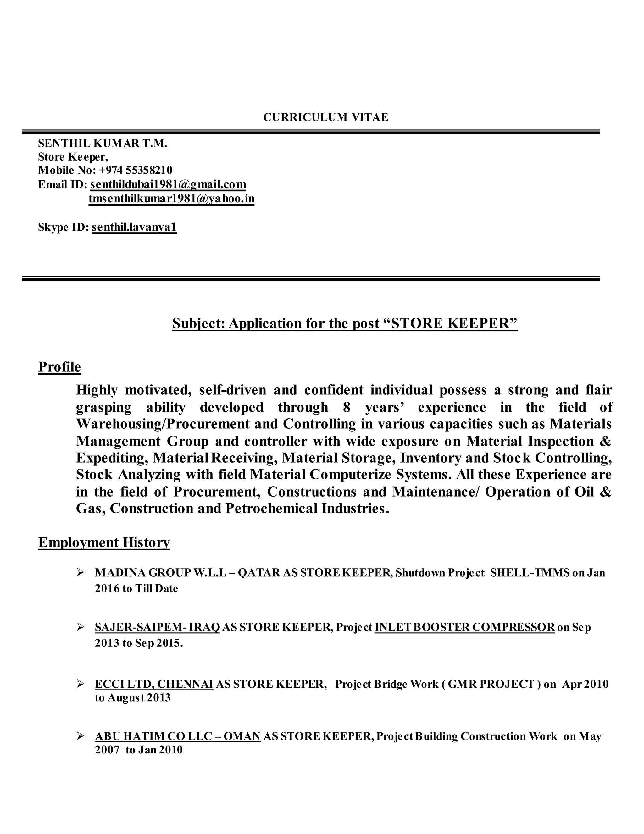 T.M.SENTHIL KUMAR CV | DOCX | Logistics | Business