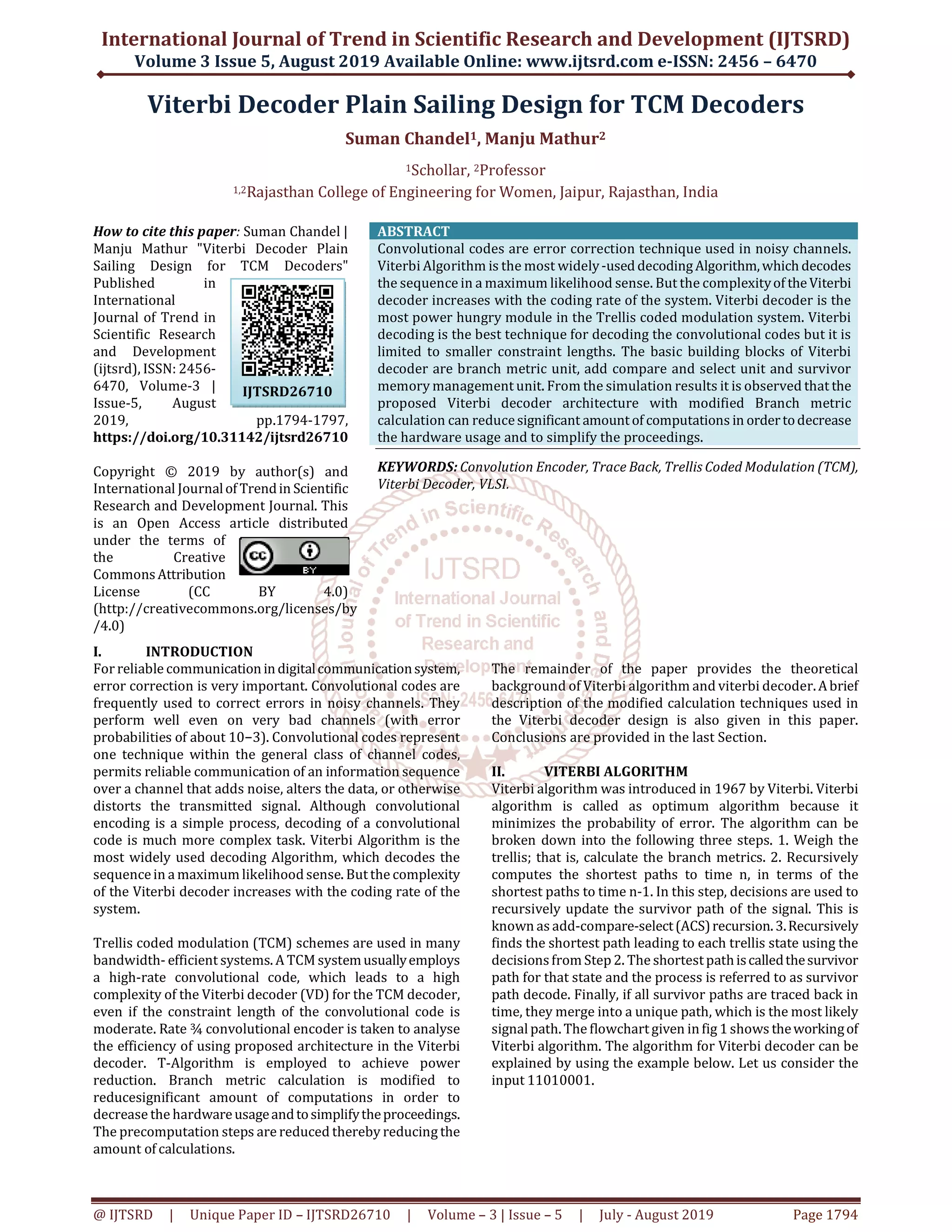 Viterbi Decoder Plain Sailing Design for TCM Decoders | PDF