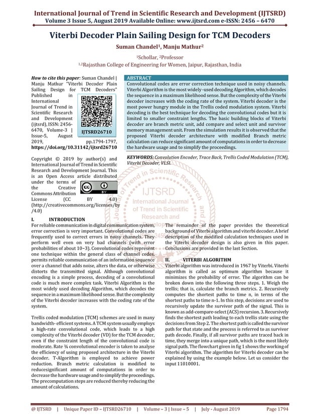 Viterbi Decoder Plain Sailing Design for TCM Decoders | PDF