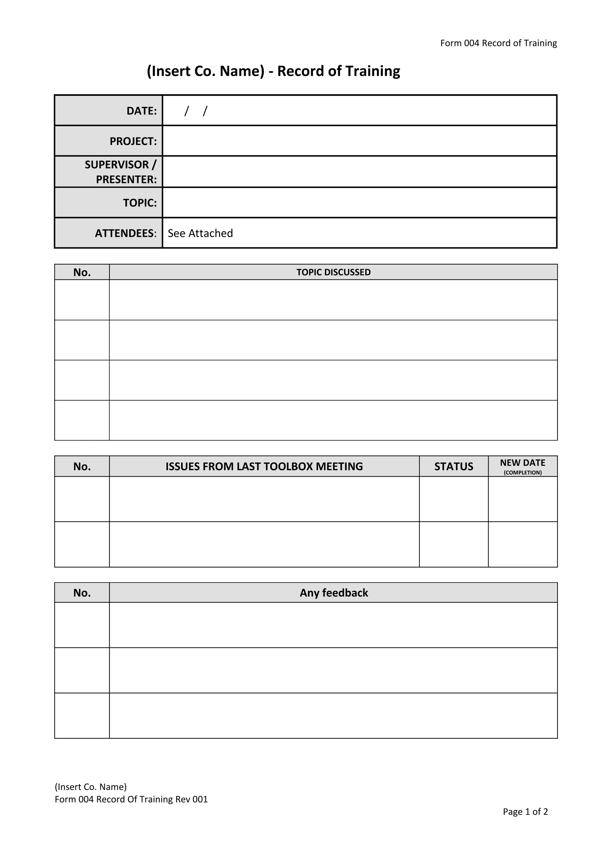 Form 004 Record of Training | PDF