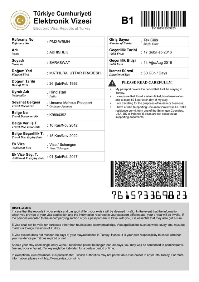 E visa sample | PDF | Travel Preparation and Advice | Travel