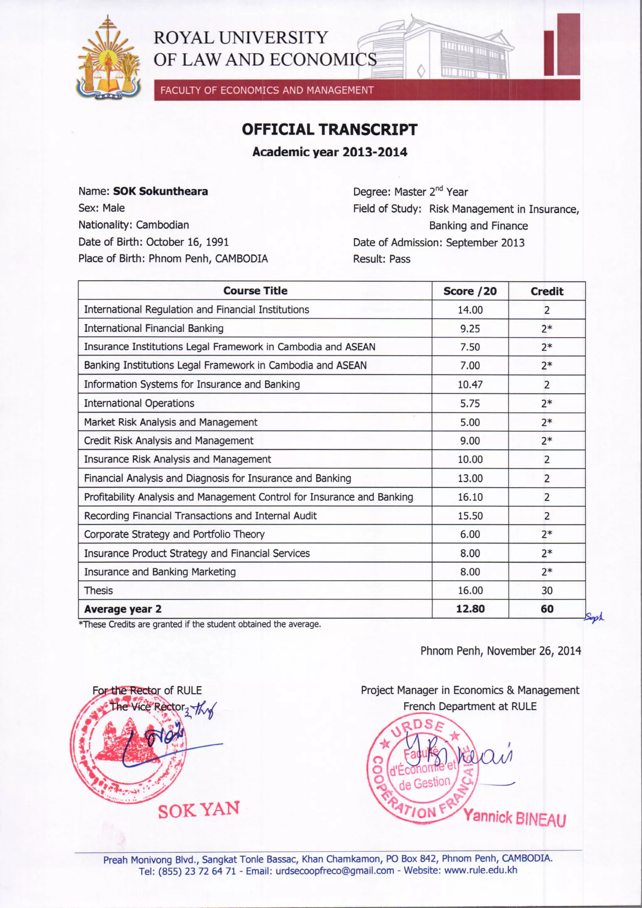 Official Transcript Master Degree | PDF