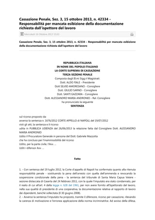 345 responsabilità per mancata esibizione della documentazione richiesta dall’ispettore del ...