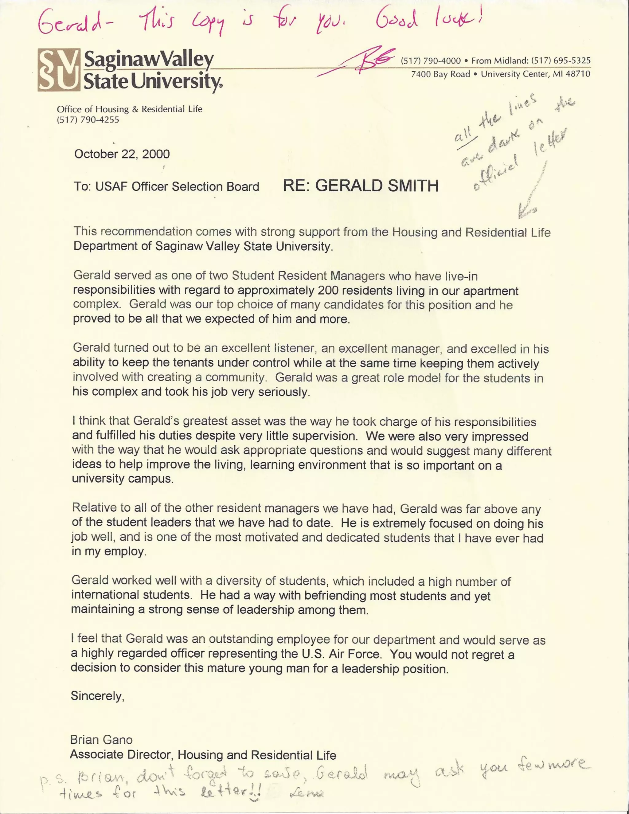 letter of recommendation SVSU Brian Gano | PDF