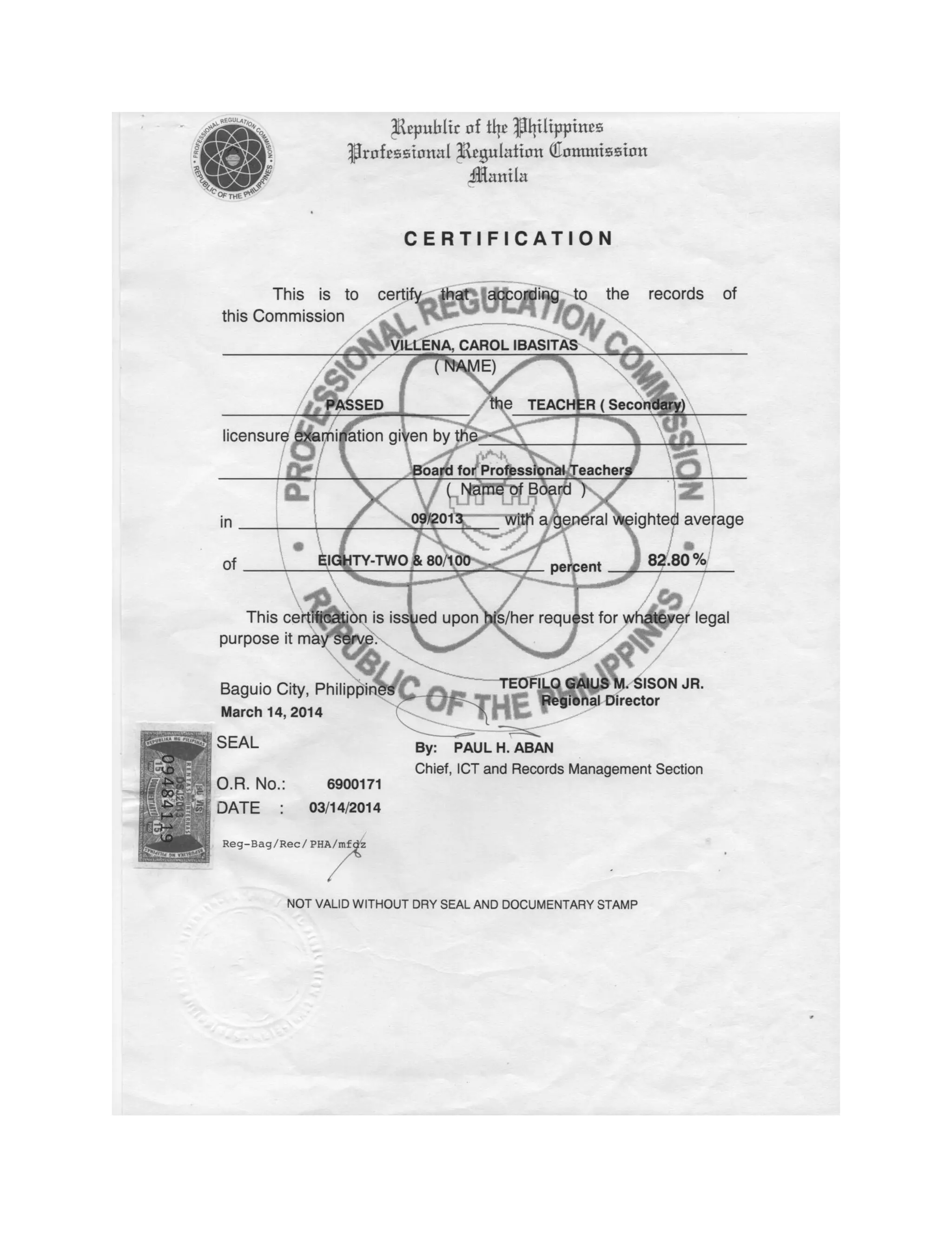 Certificate from Professional Regulation Commission | PDF ...