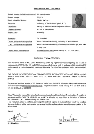 UWC MCom Supervisor Declaration_2017_Month 02_Day 02 | PDF