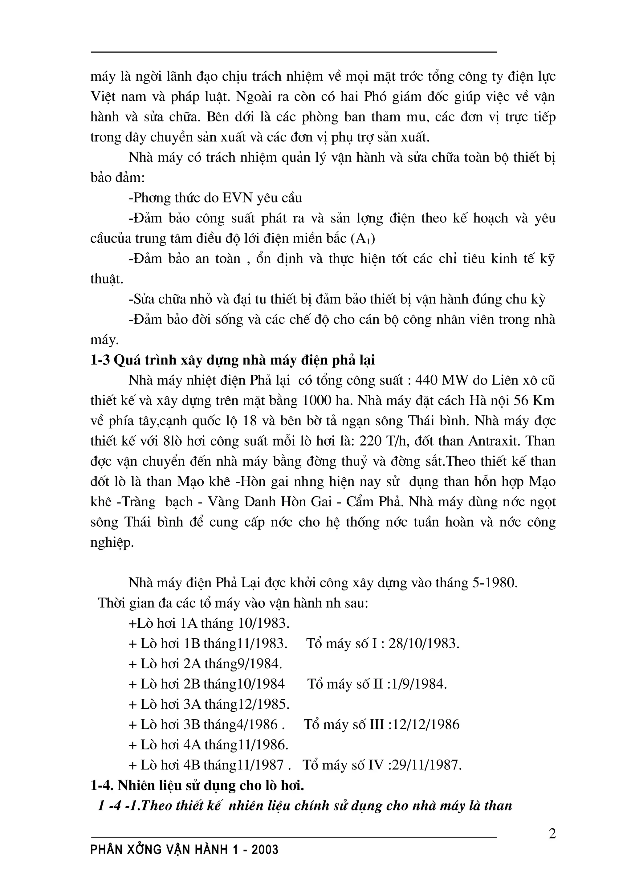 Báo Cáo Thực Tập Nhà Máy Nhiệt Điện Phả Lại (Các Quy Trình Vận Hành, Tài Liệu Liên Quan, Bản Vẽ ...