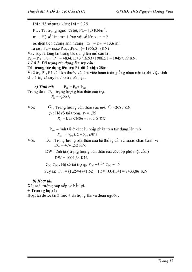 Đồ Án Thiết Kế Cầu Dầm Chữ I Giản Đơn BTCT Ứng Suất Trước 5 Nhịp 28m (Kèm Bản Vẽ CAD) | PDF
