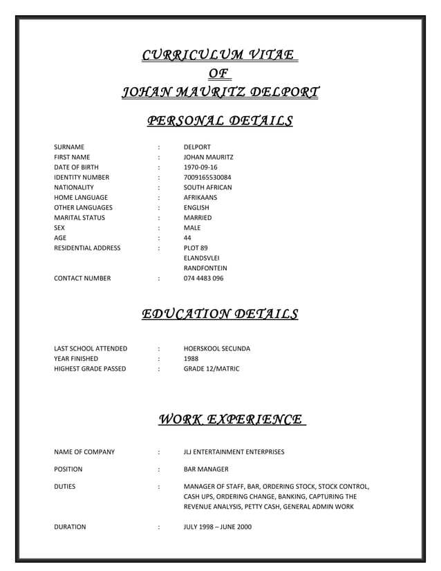 Johan Delport CV | DOC