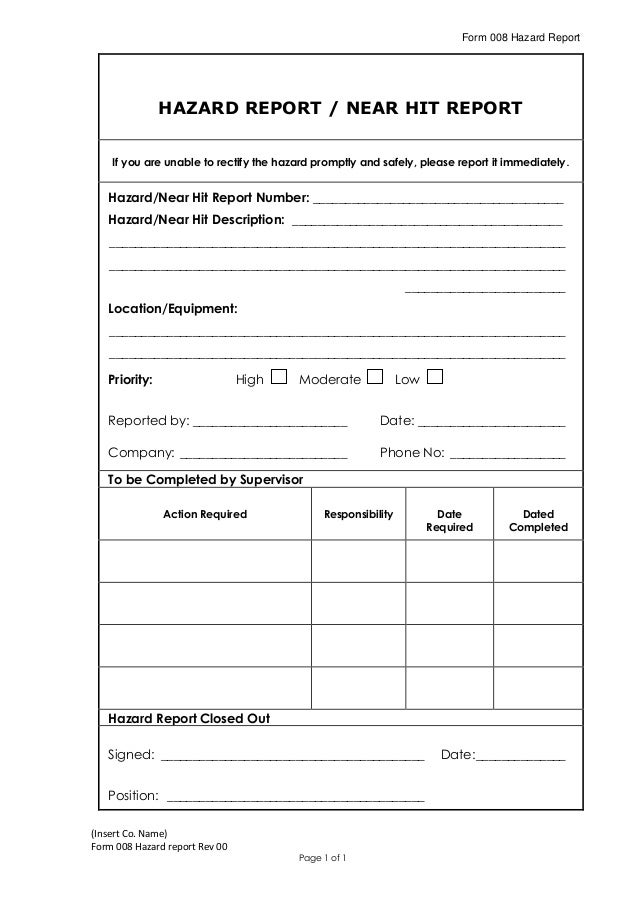 Form 008 Hazard Report Form 008 Hazard Report
