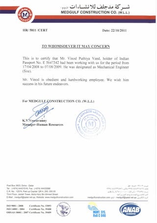 5.MEDGULF QATAR EXP. CERTIFICATE (17 APR 2008-7 AUG 2009) | PDF