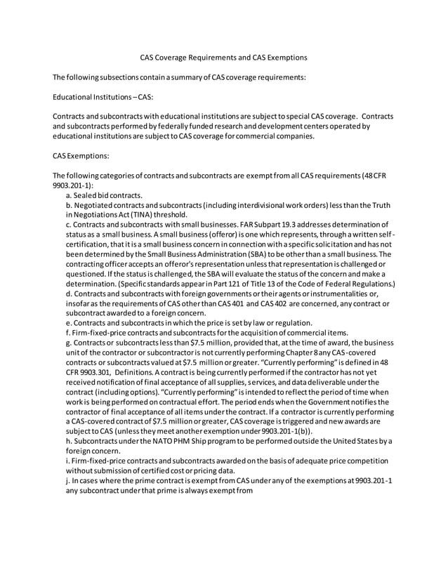 CAS Coverage Requirements and CAS Exemptions | PDF