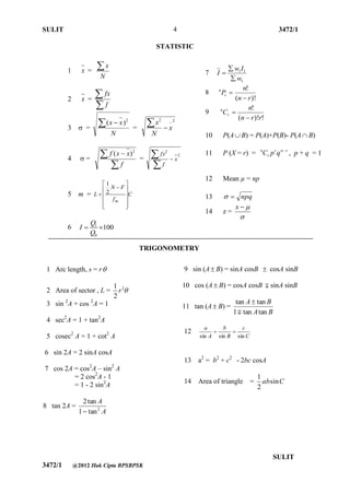 Add Maths SBP 2012 SPM Trial ( Paper 1) | PDF
