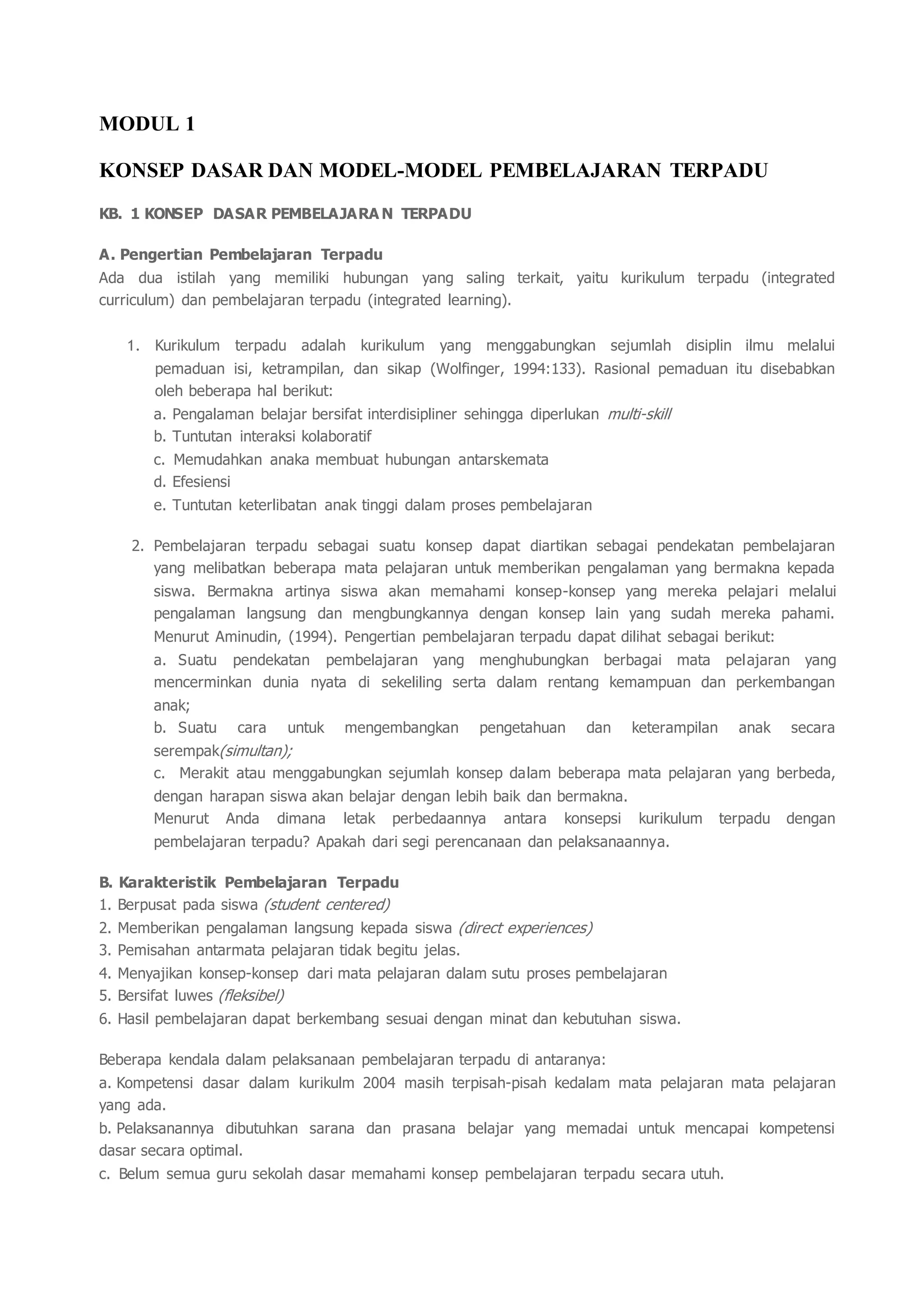 347383586 tugas-resume-pembelajaran-terpadu-modul-1-6-docx | PDF