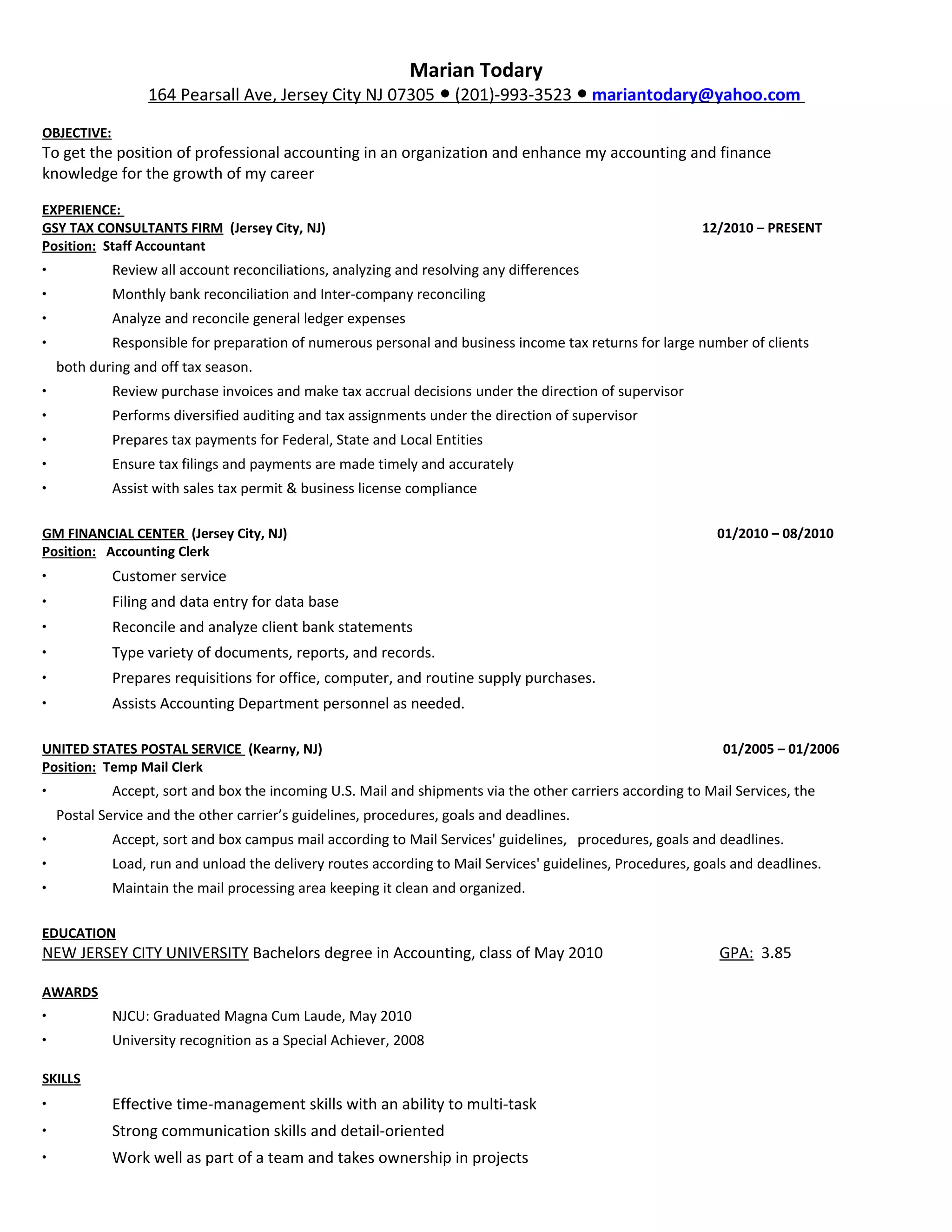 Marian Todary (Resume) | DOC