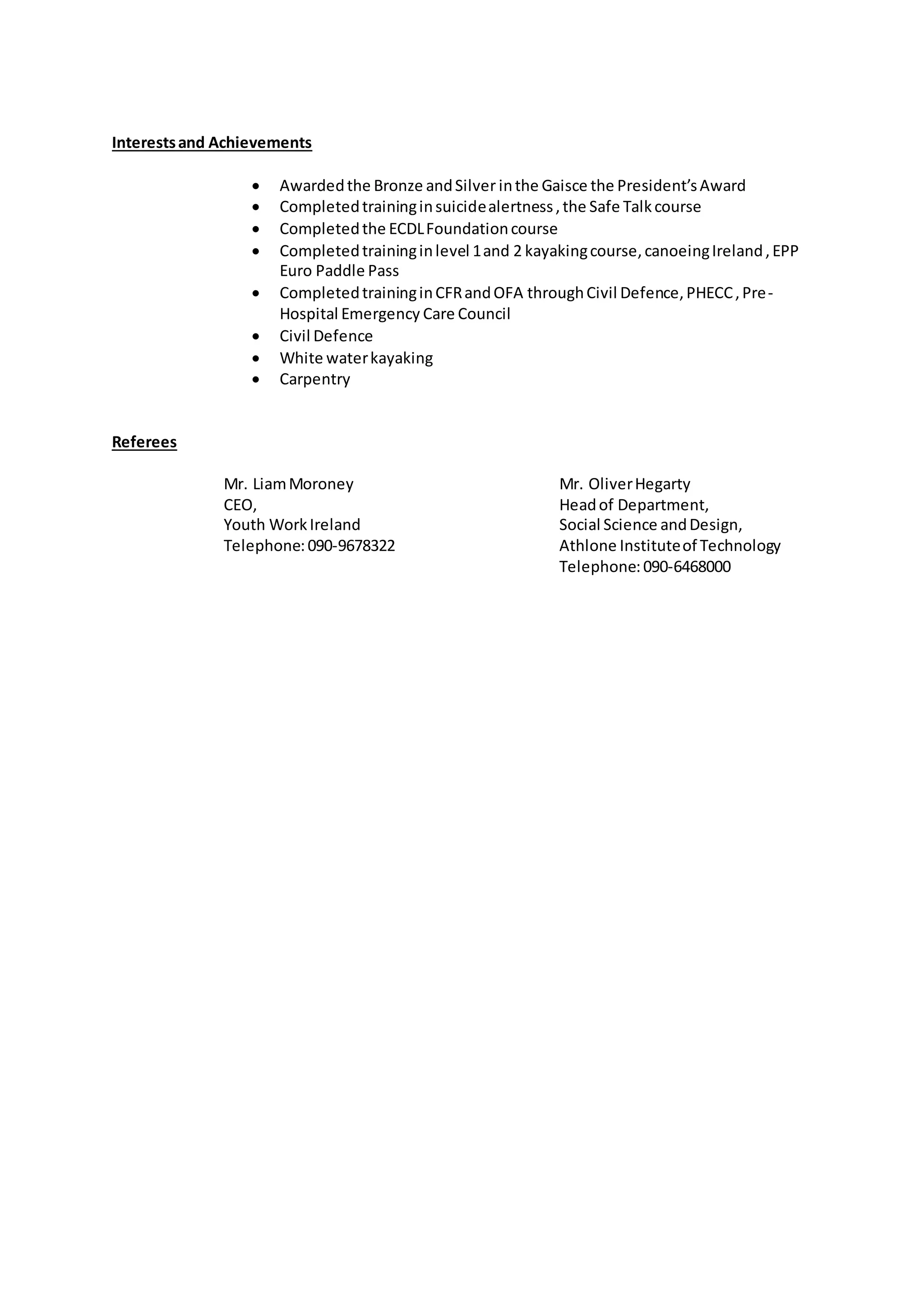 Darragh malone College C.VITA 2015 | DOCX