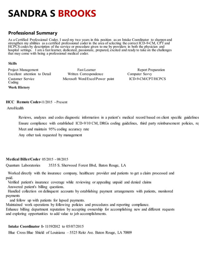 CPC Coder Resume2 | PDF