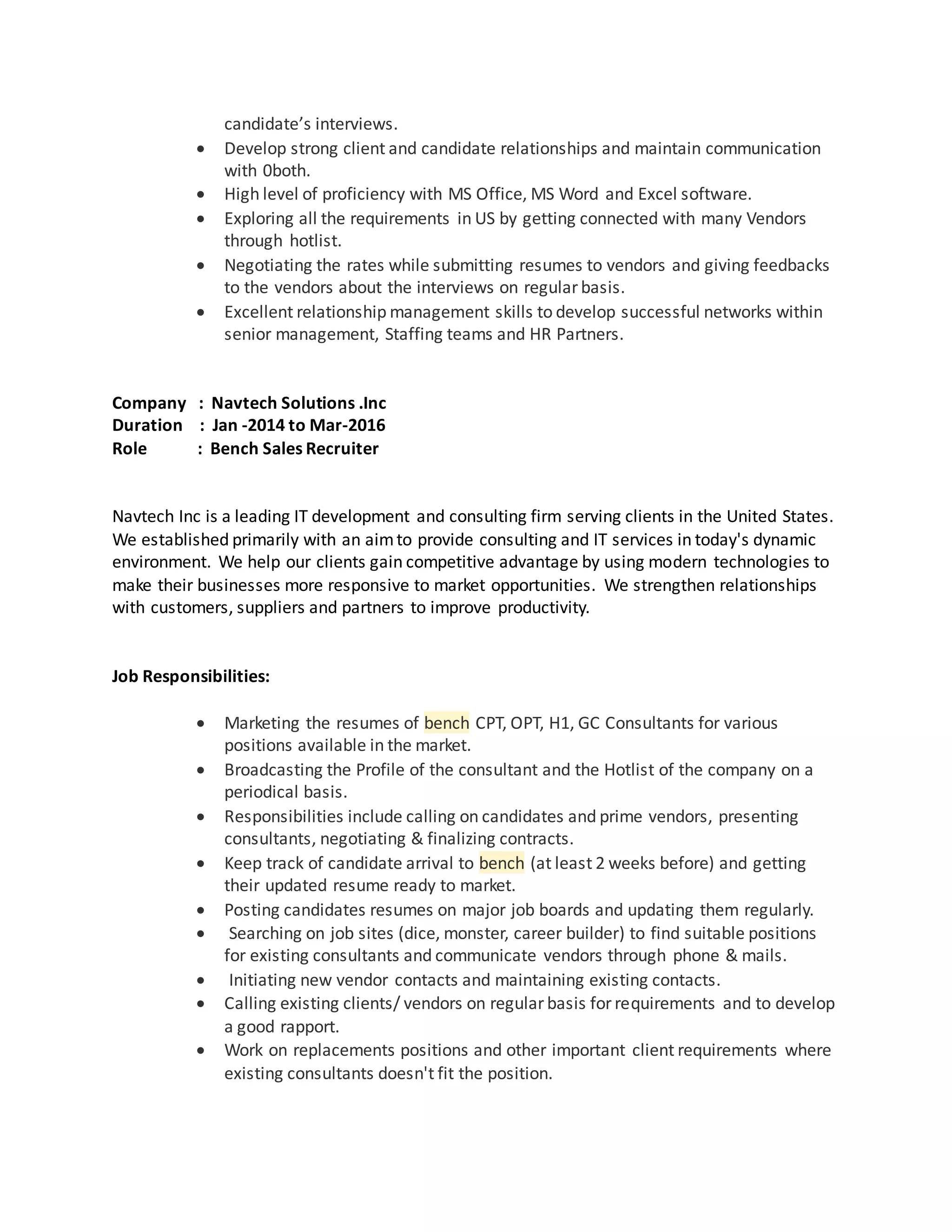 Vidyasagar-Bench Sales Resume | DOCX