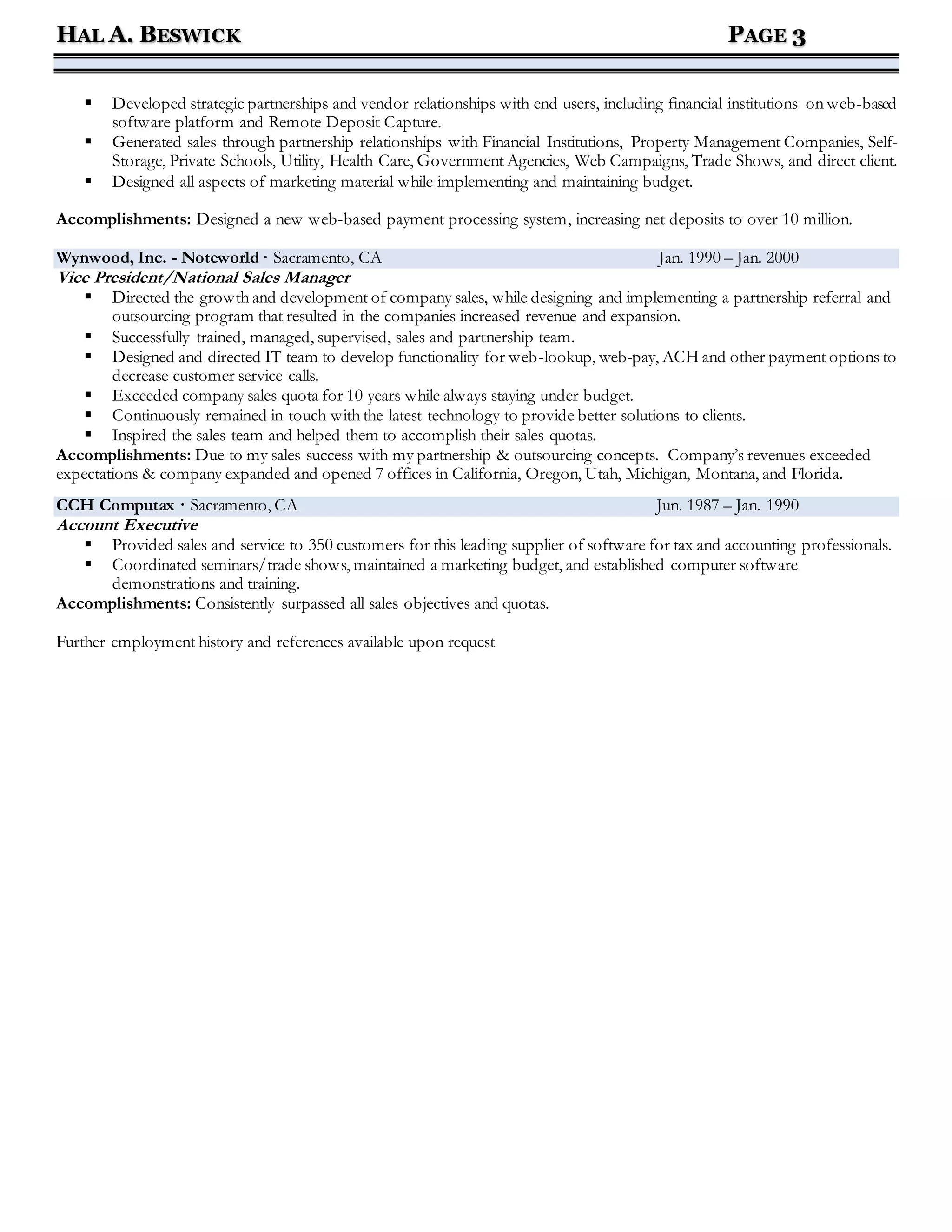 Hal Beswick Resume | DOCX