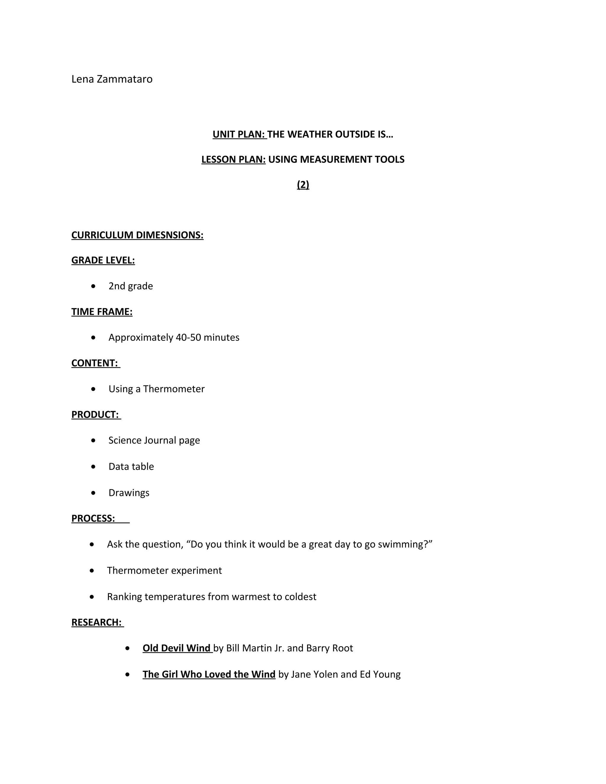 Unit Plan Lesson 2 Using Measurement Tools Pdf 