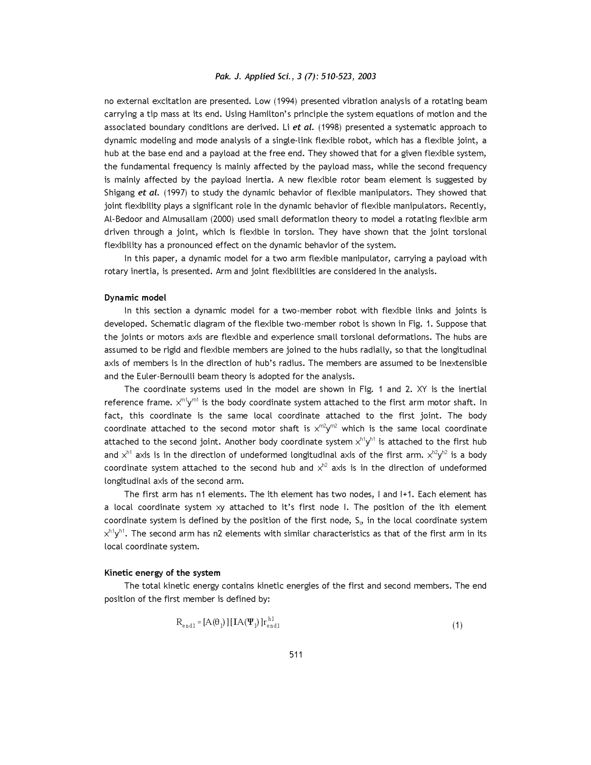 Modeling Nonlinear Vibration Of Two Link Flexible Manipulator By Finite Element Method Pdf