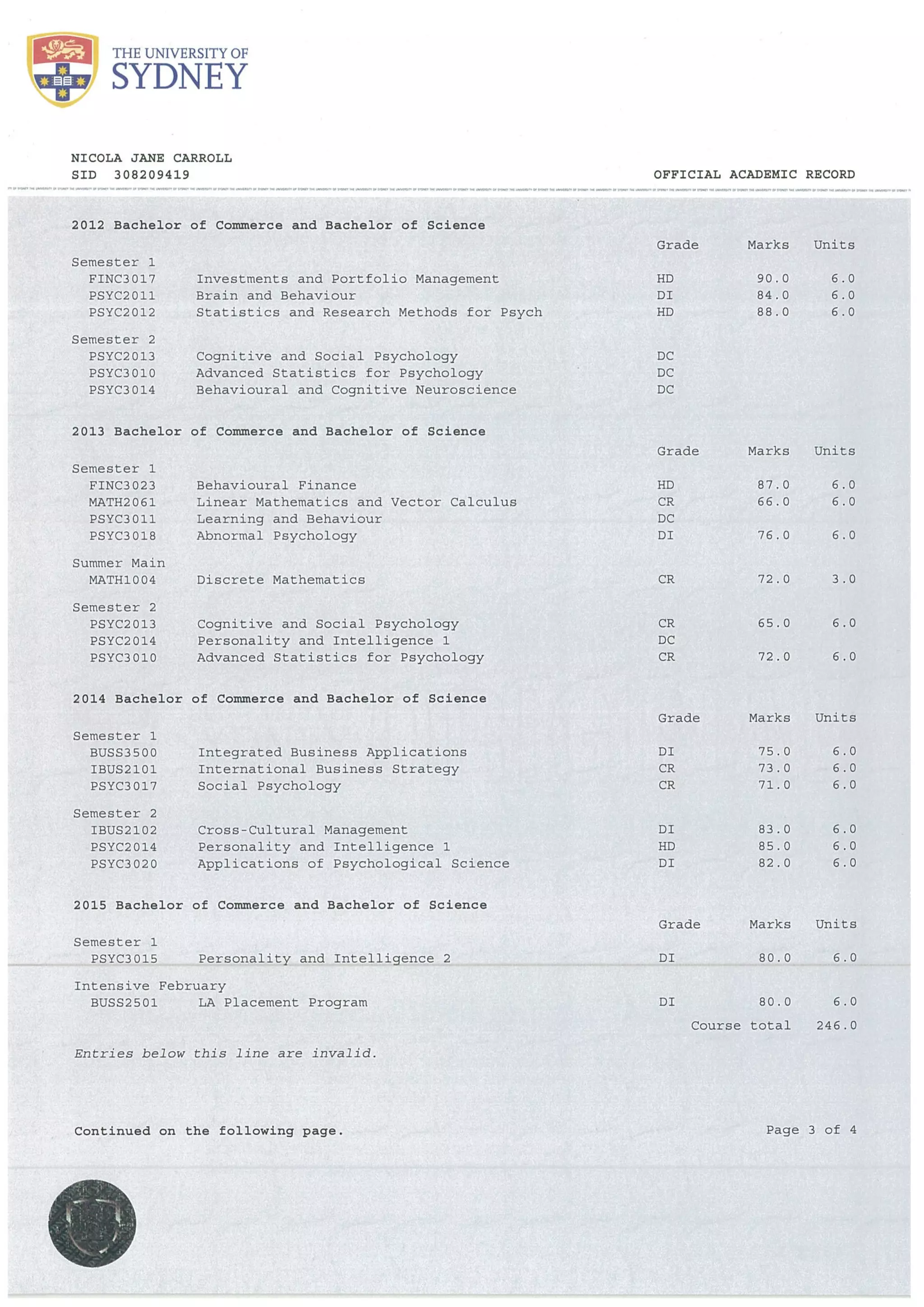 Nicola_Carroll_Academic Transcript | PDF