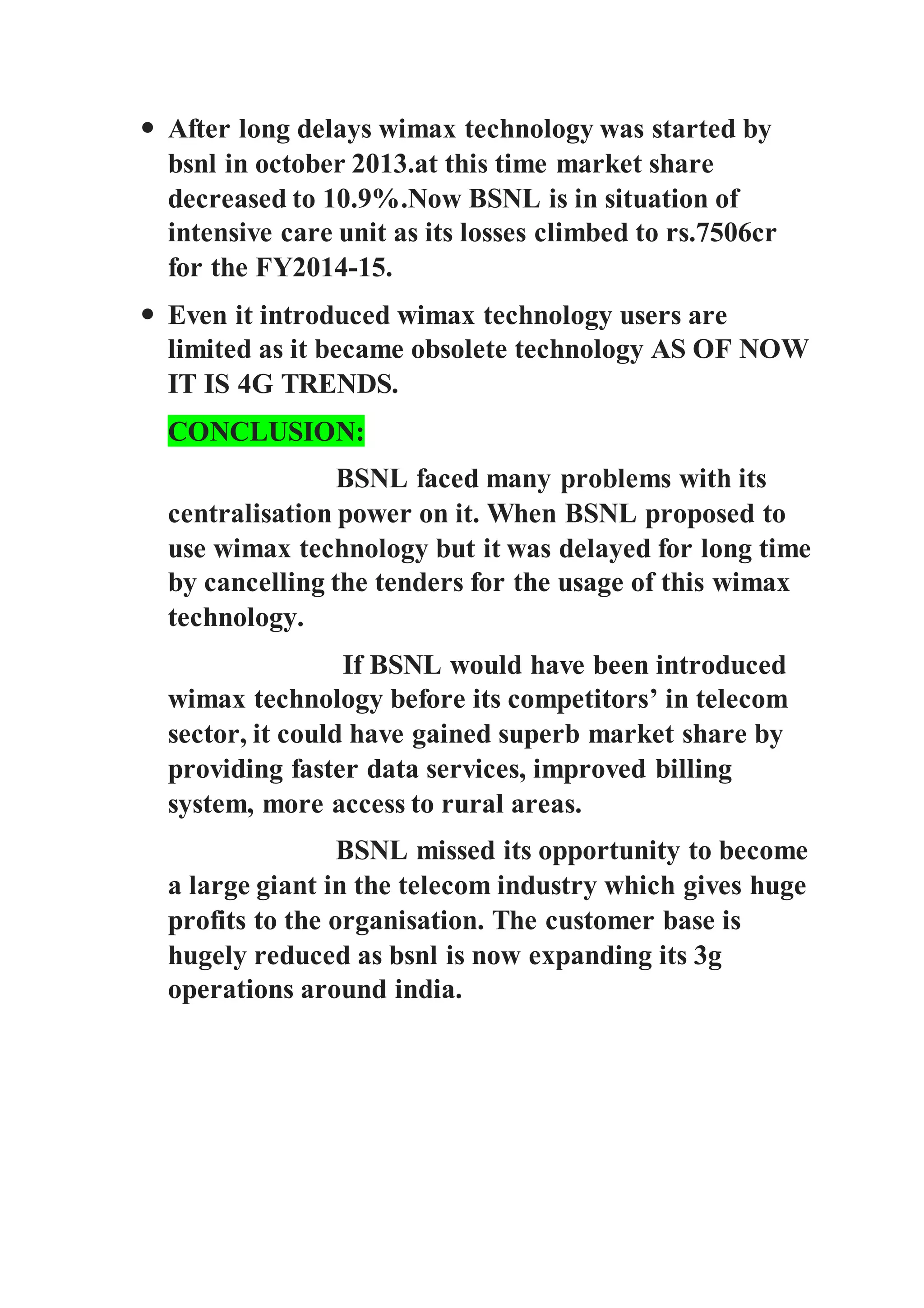 CASE STUDY ON BSNL | DOCX
