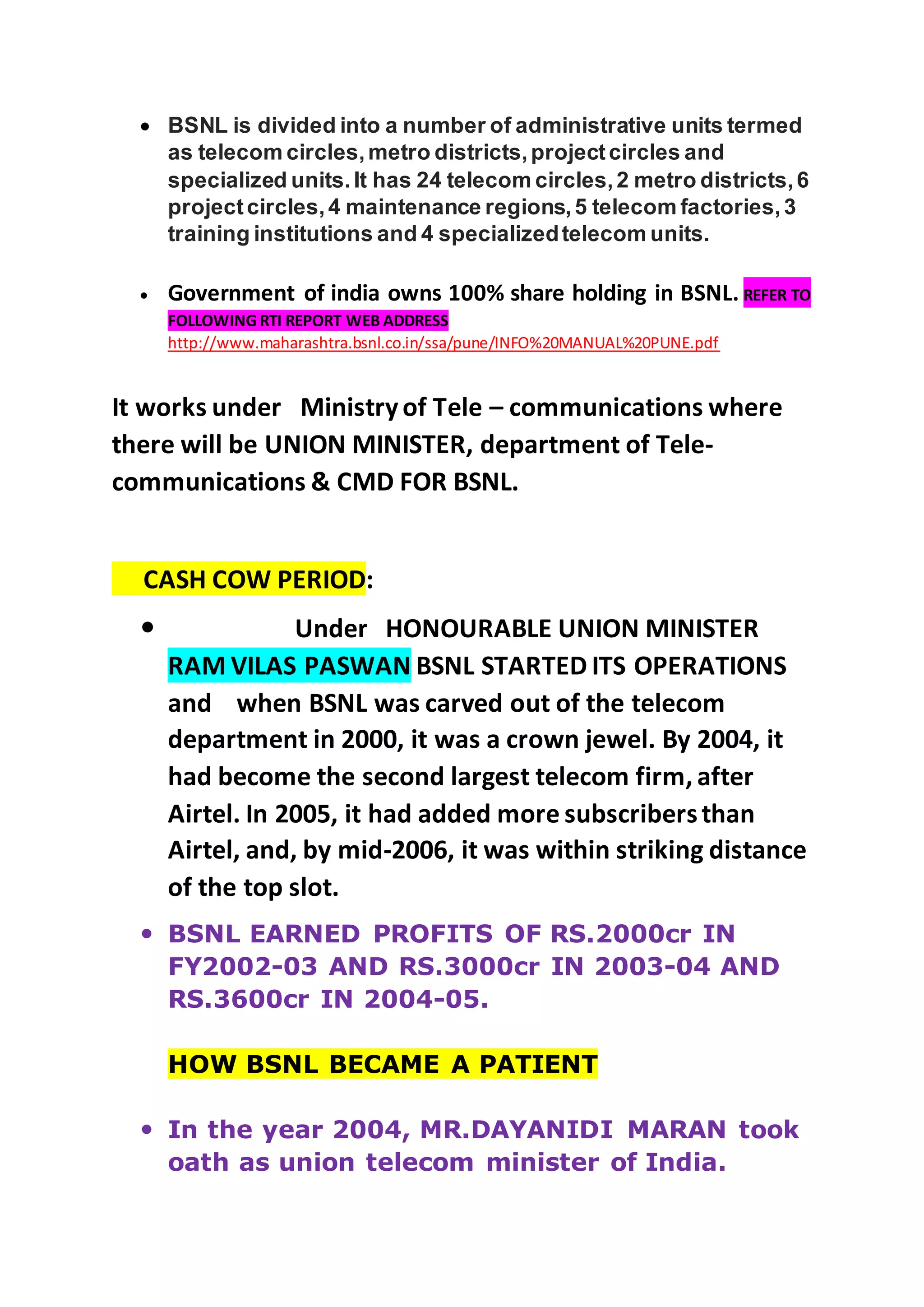CASE STUDY ON BSNL | DOCX