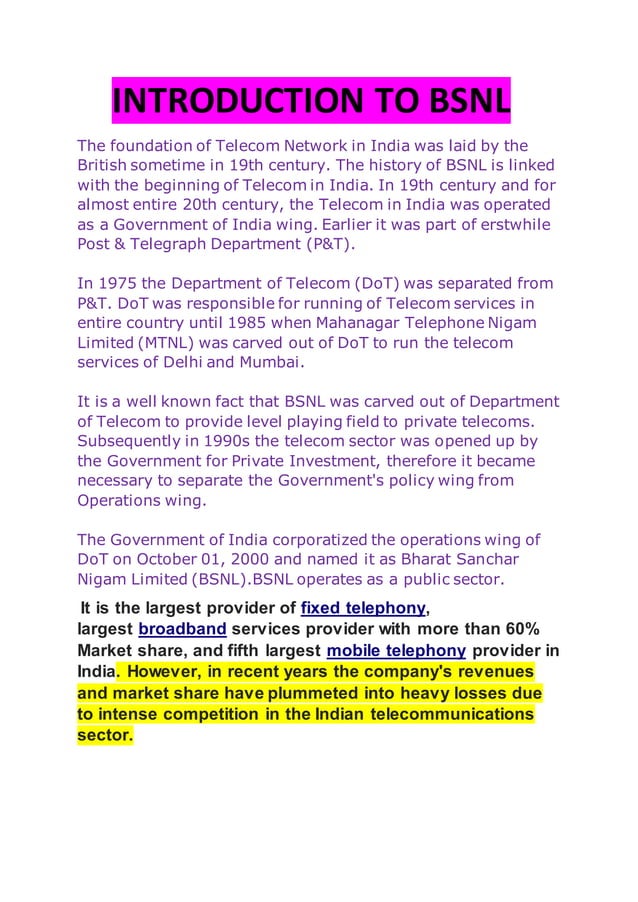 CASE STUDY ON BSNL | DOCX