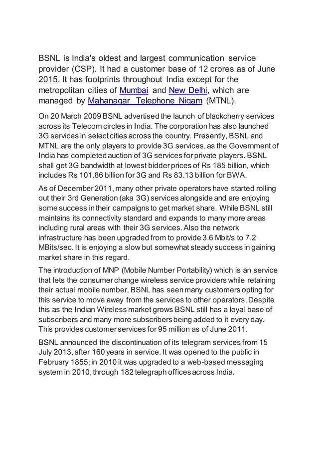 CASE STUDY ON BSNL | DOCX