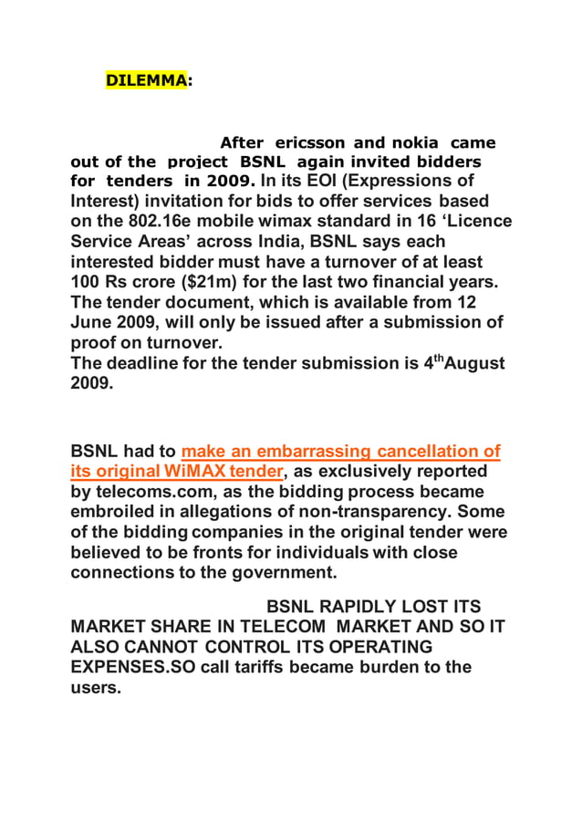 CASE STUDY ON BSNL | DOCX