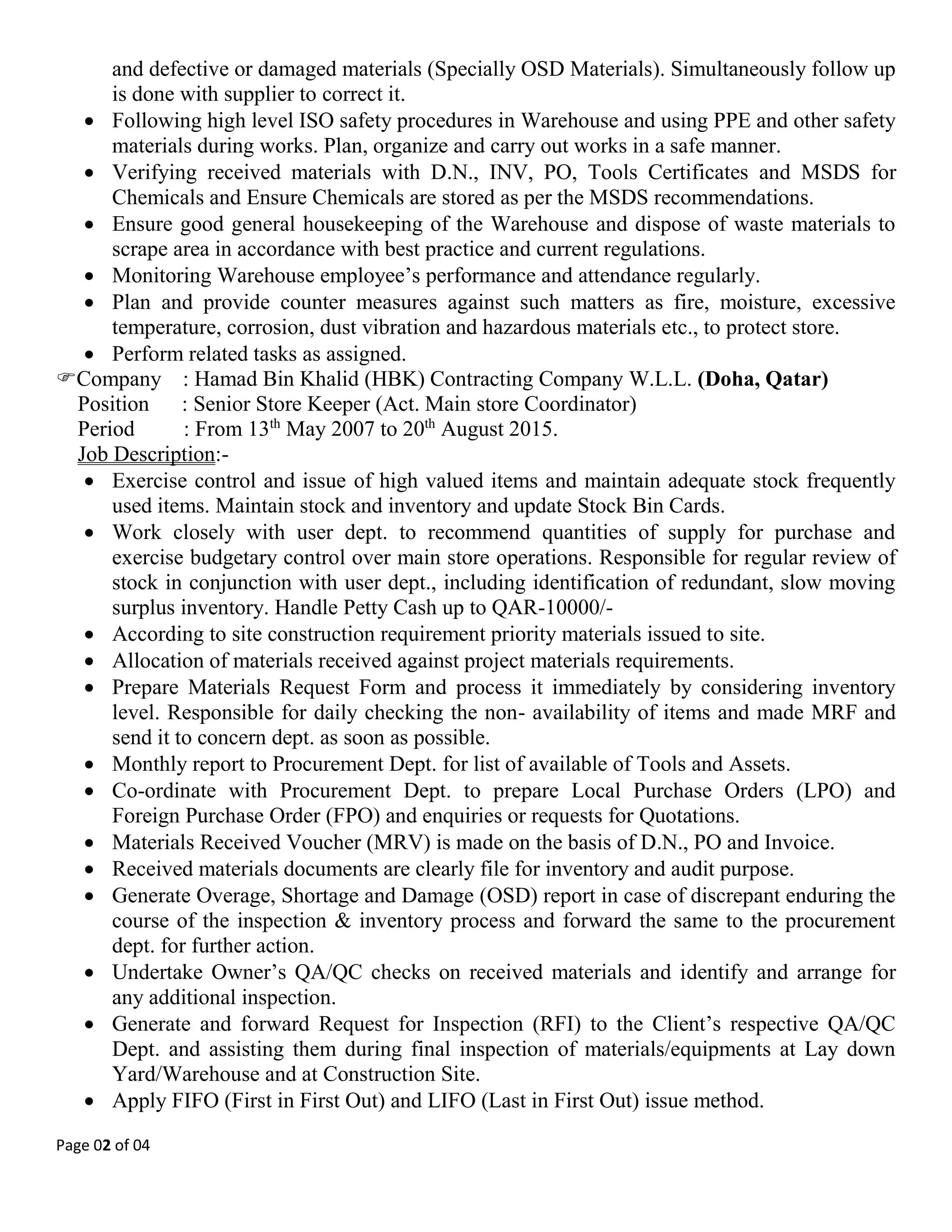 Adil's CV for Warehouse Supervisor -Inventory Controller- | PDF