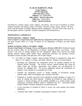 Sean Barnett CV 11-12-15 | DOCX | Defense Industry | Industries