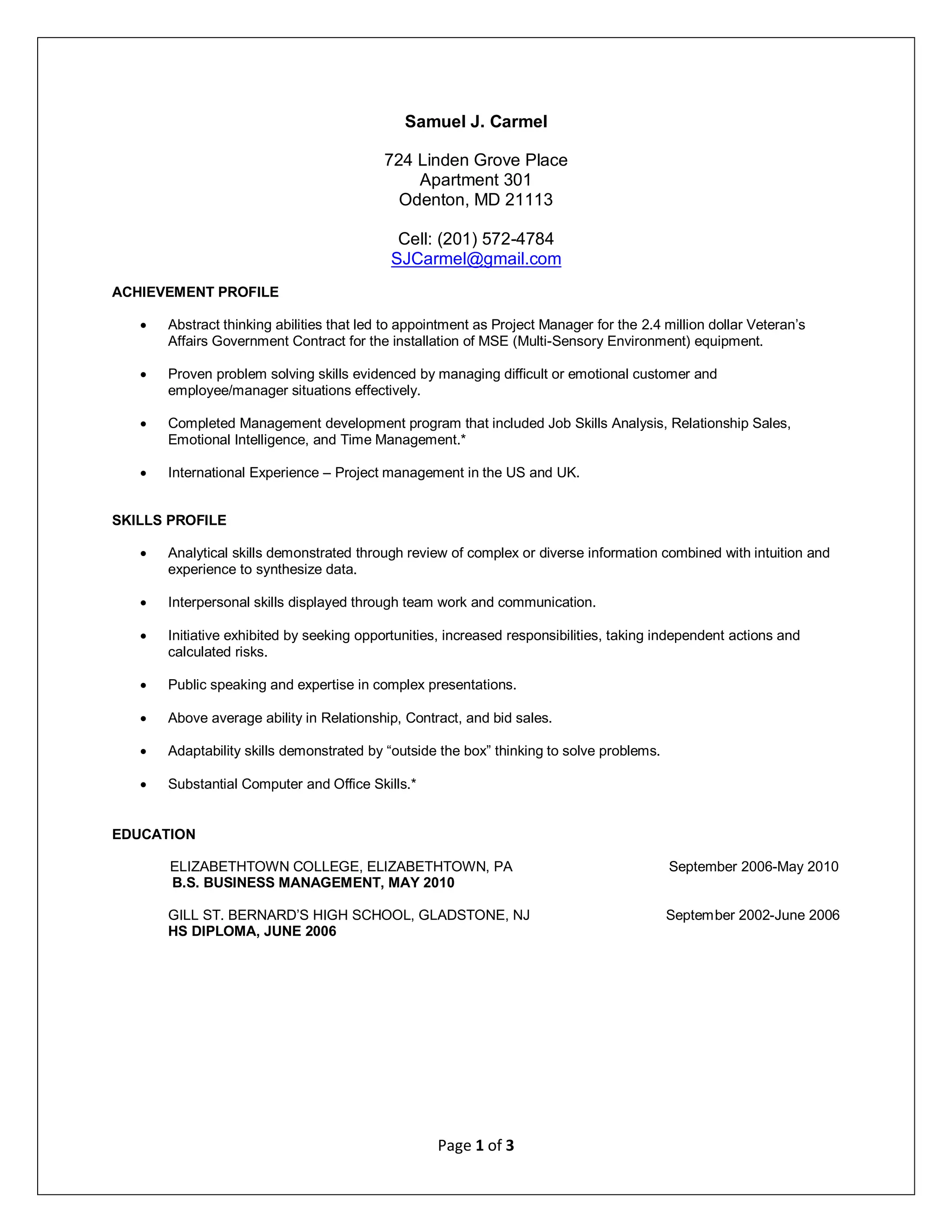 Sam Carmel Resume | PDF