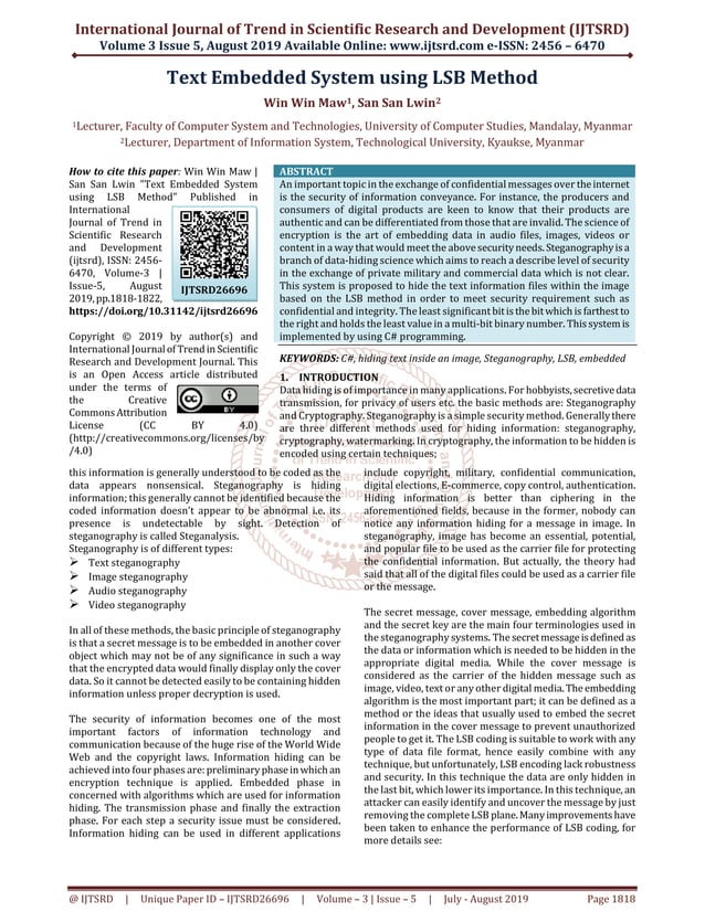 Text Embedded System using LSB Method | PDF