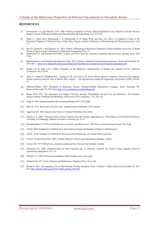 A Study of the Refractory Properties of Selected Clay deposit in ...