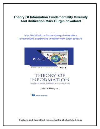 Theory Of Information Fundamentality Diversity And Unification Mark ...