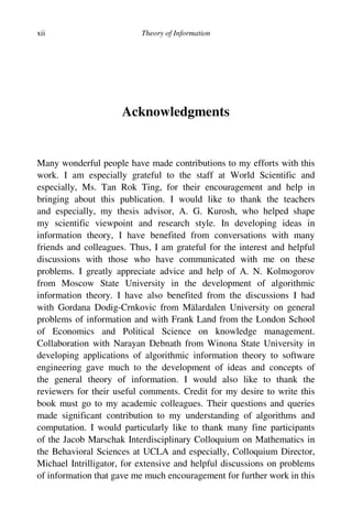 Theory Of Information Fundamentality Diversity And Unification Mark ...