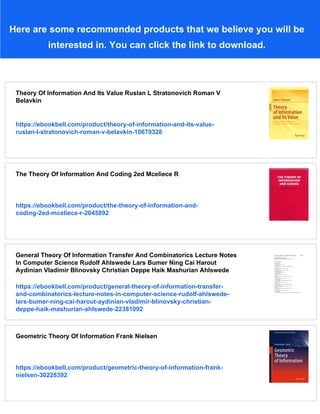 Theory Of Information Fundamentality Diversity And Unification Mark ...