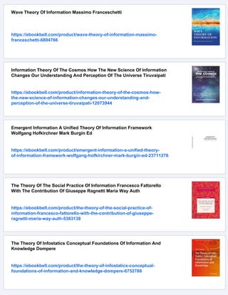 Theory Of Information Fundamentality Diversity And Unification Mark ...