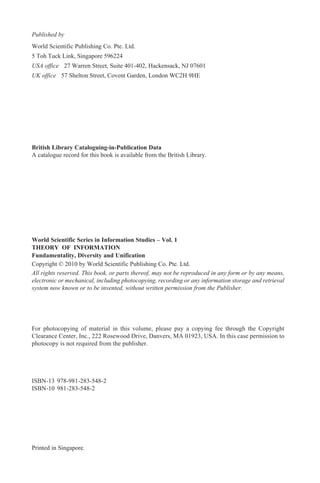 Theory Of Information Fundamentality Diversity And Unification Mark ...