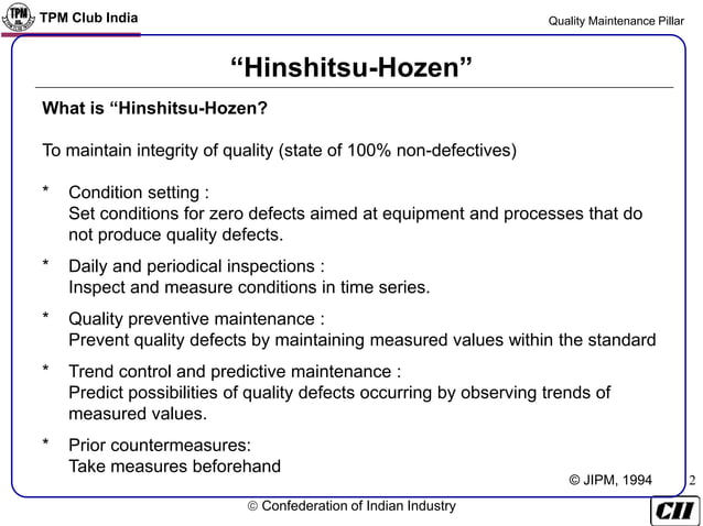 TPM-QM-Training Material as Per JIPM Methodology | PPT | Auto Repair ...