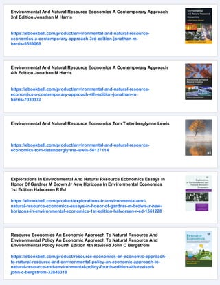 Environmental And Natural Resource Economics 11th Edition Tom ...