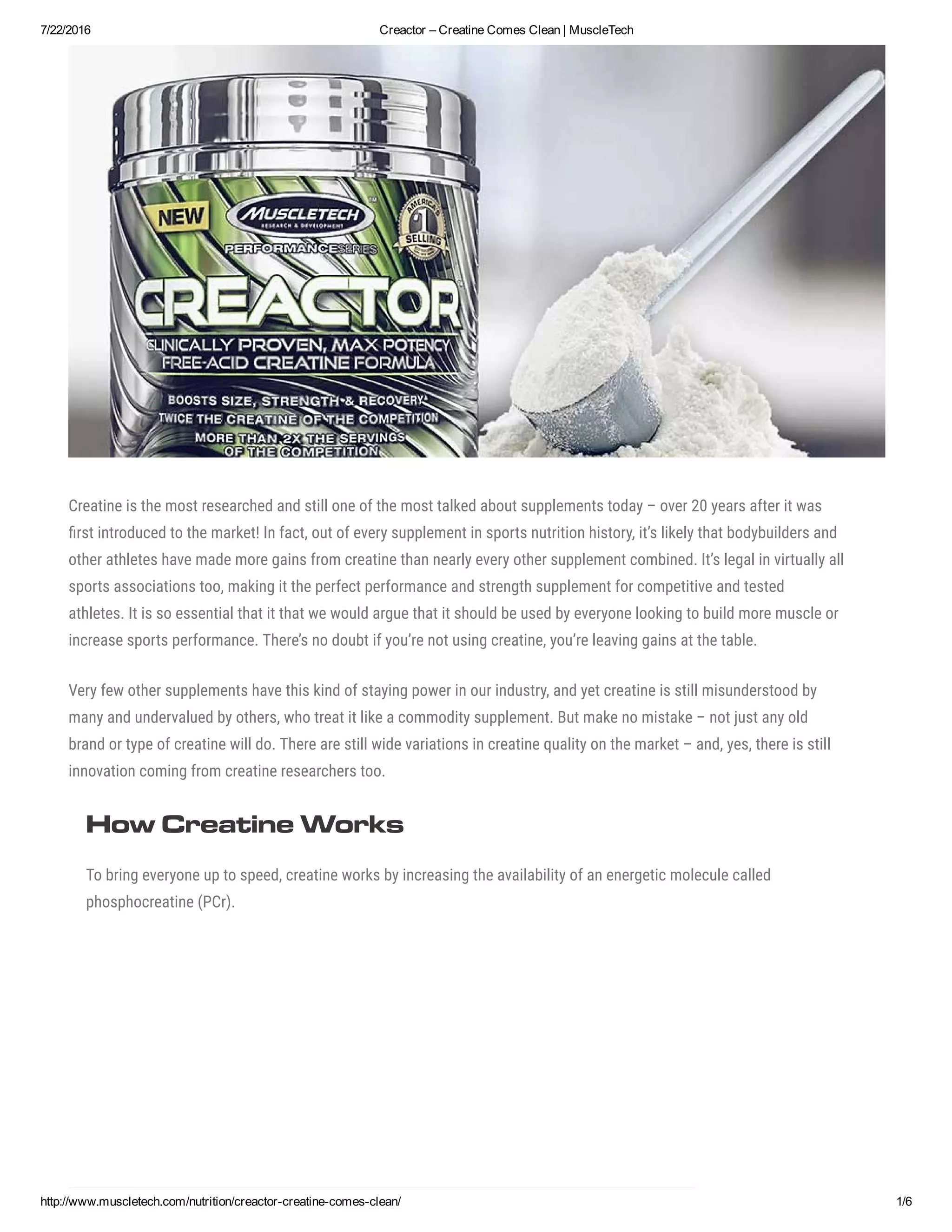 Creactor – Creatine Comes Clean _ MuscleTech | PDF