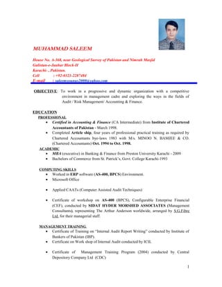 Saleem Younus CV | DOC | Business Accounting & Finance | Business