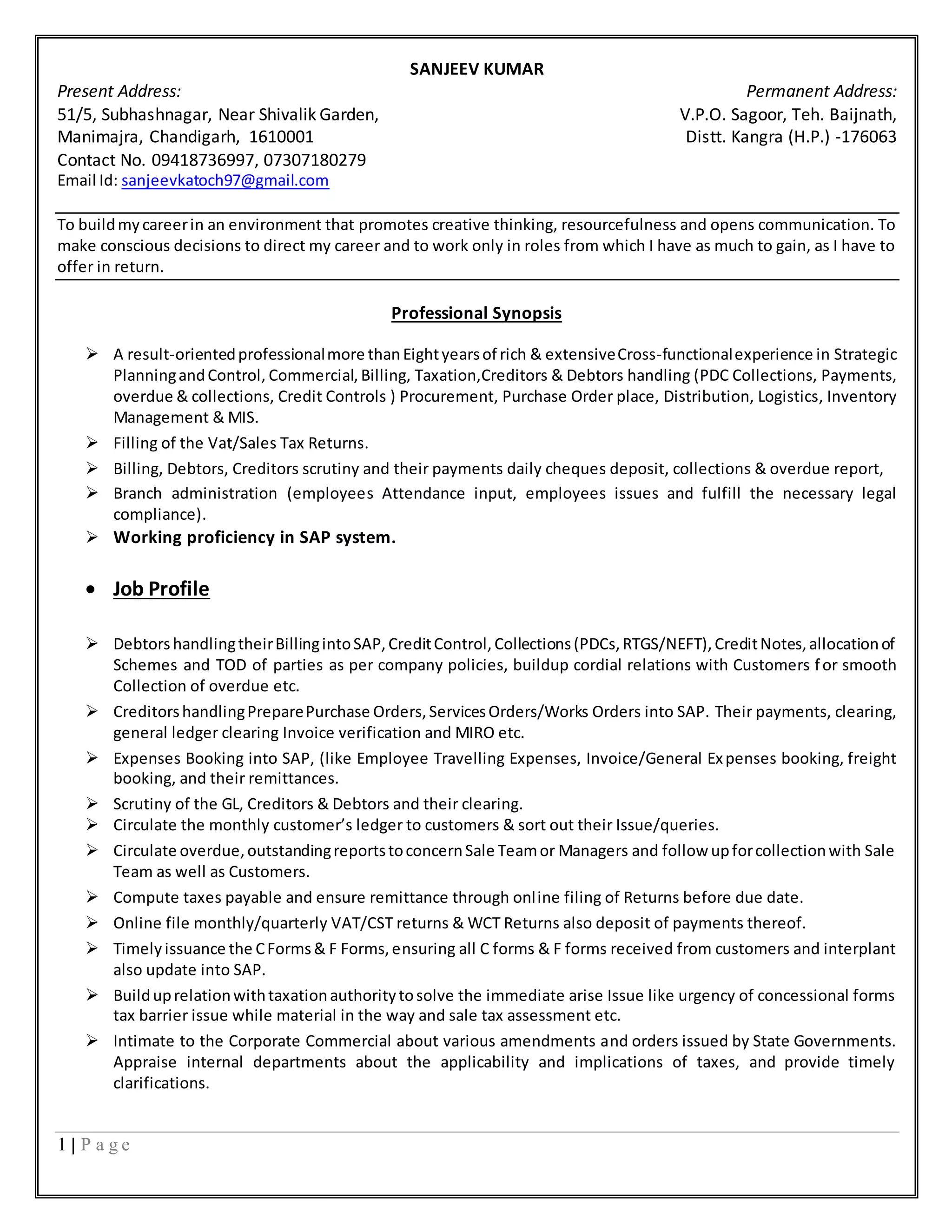 Resume Sanjeev. | PDF